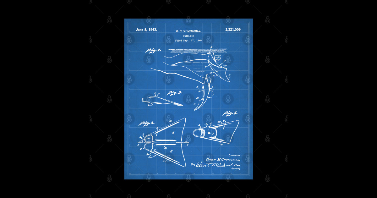Scuba Diving Fins Patent - Deep Sea Diver Dive Coach Art - Blueprint ...