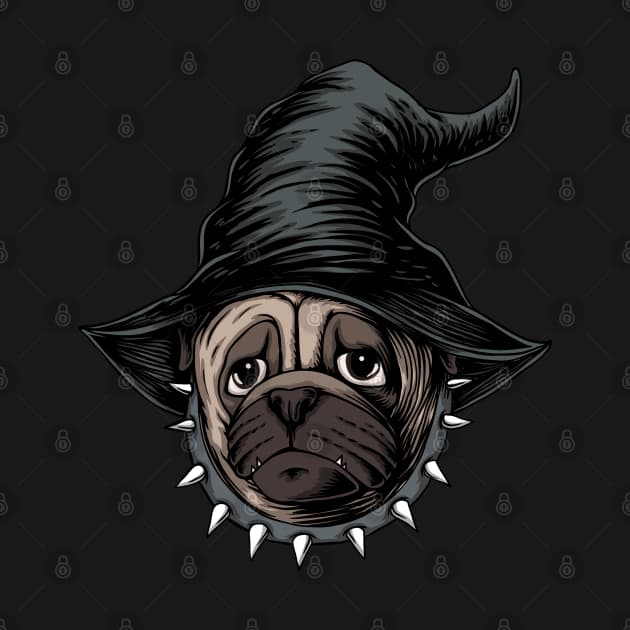 halloween pug dog wear hat witch illustration - Halloween Pug Dog Wear ...