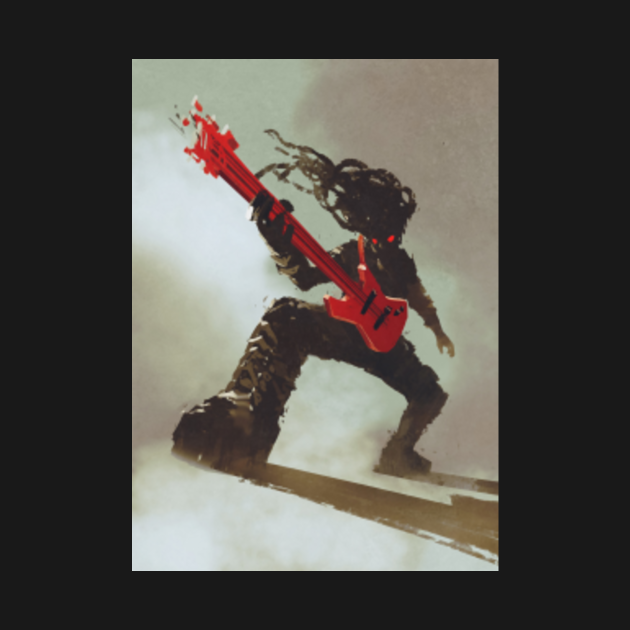 Rocker guitarist playing red guitar - Rocker - T-Shirt | TeePublic