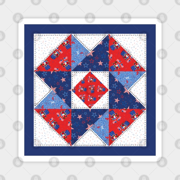 4th of July Air Castle Patchwork Quilt Block - 4th Of July - Magnet | TeePublic