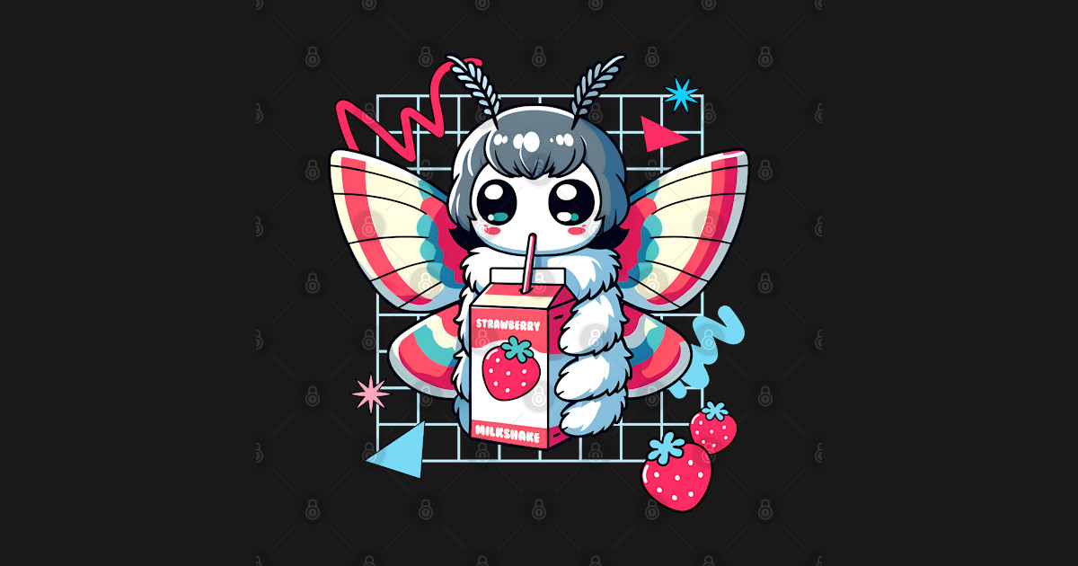 Kawaii Moth Strawberry Milk Shake Carton Japanese Anime - Mothman - T ...