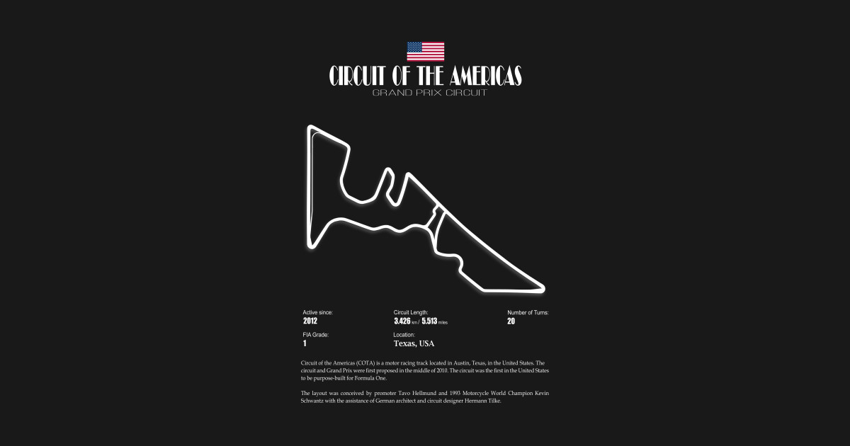 Circuit Of The Americas Track Circuit Layout COTA - Cota - T-Shirt ...