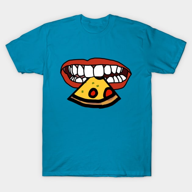 Mouth With Red Lips and White Teeth Eating Pizza Slice - Funny - T ...