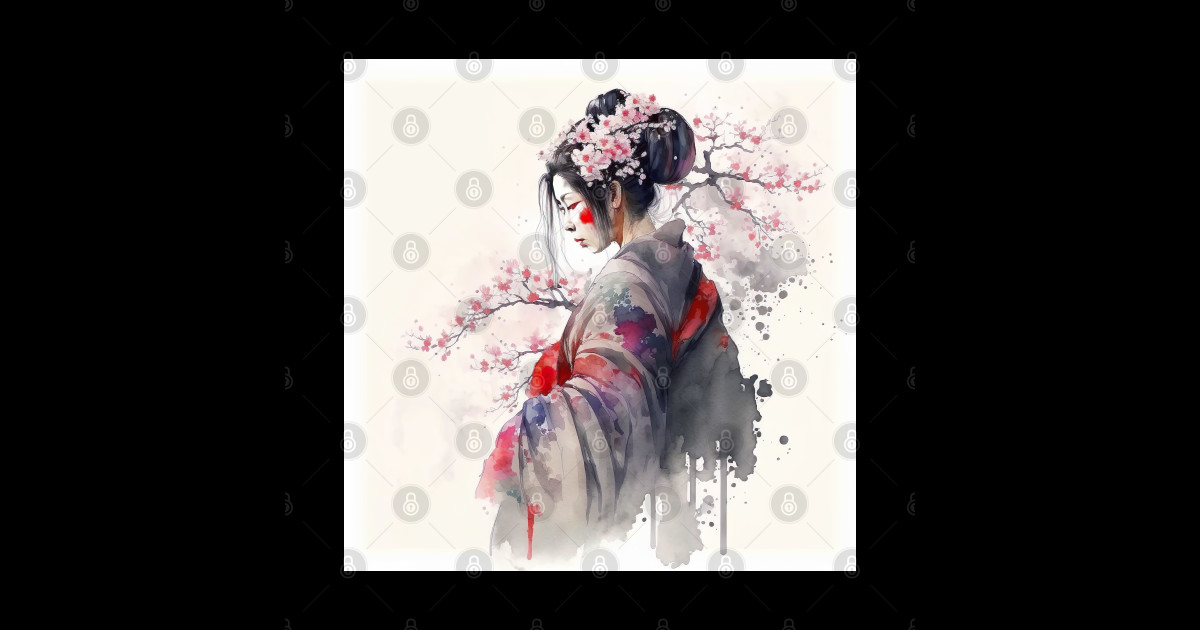 Japanese geisha in kimono and cherry blossoms - Japanese Geisha Asia ...