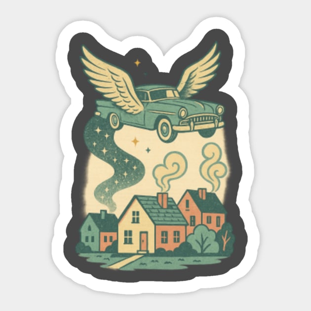 Vintage Flying Car - Vintage - Sticker | TeePublic