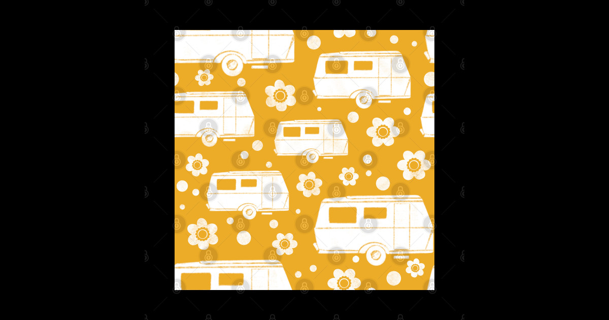 Vintage Caravan block print in mustard yellow and white - Eriba ...