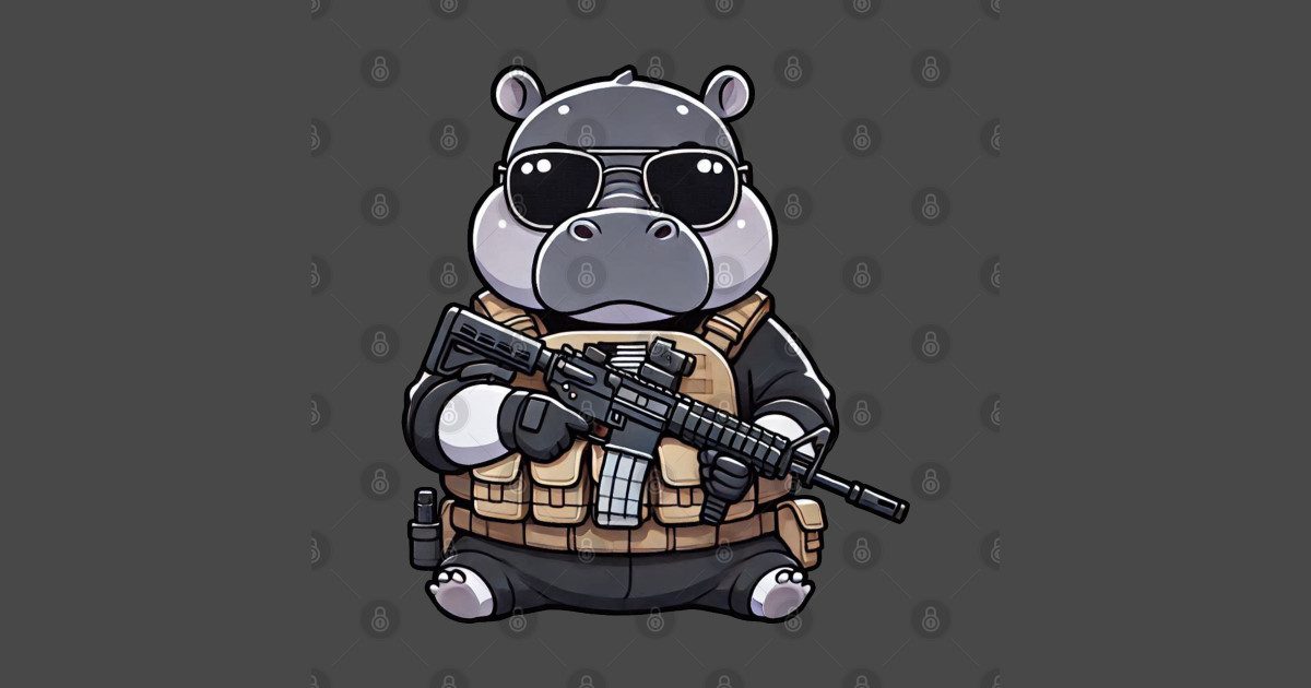Tactical Hippo - Hippopotamus - T-Shirt | TeePublic