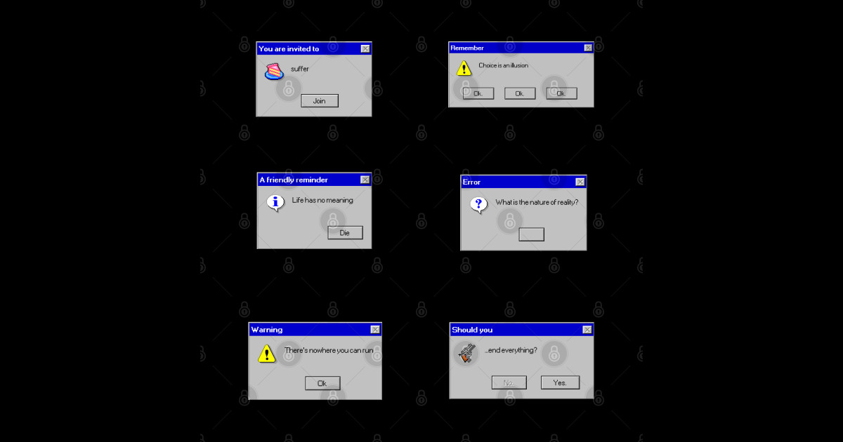 Sad W95 Error Messages - sticker sheet - Vaporwave Aesthetic - Sticker ...