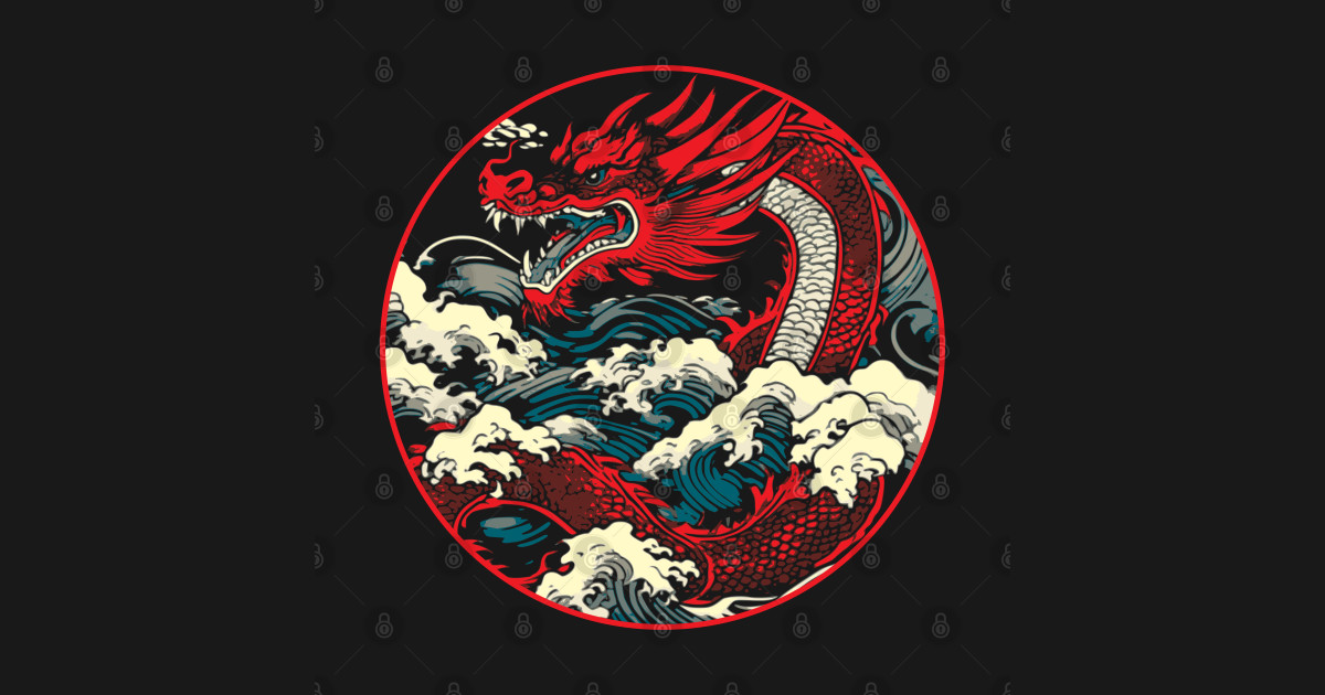 Red Dragon Riding The Great Wave - Dragon - T-Shirt | TeePublic