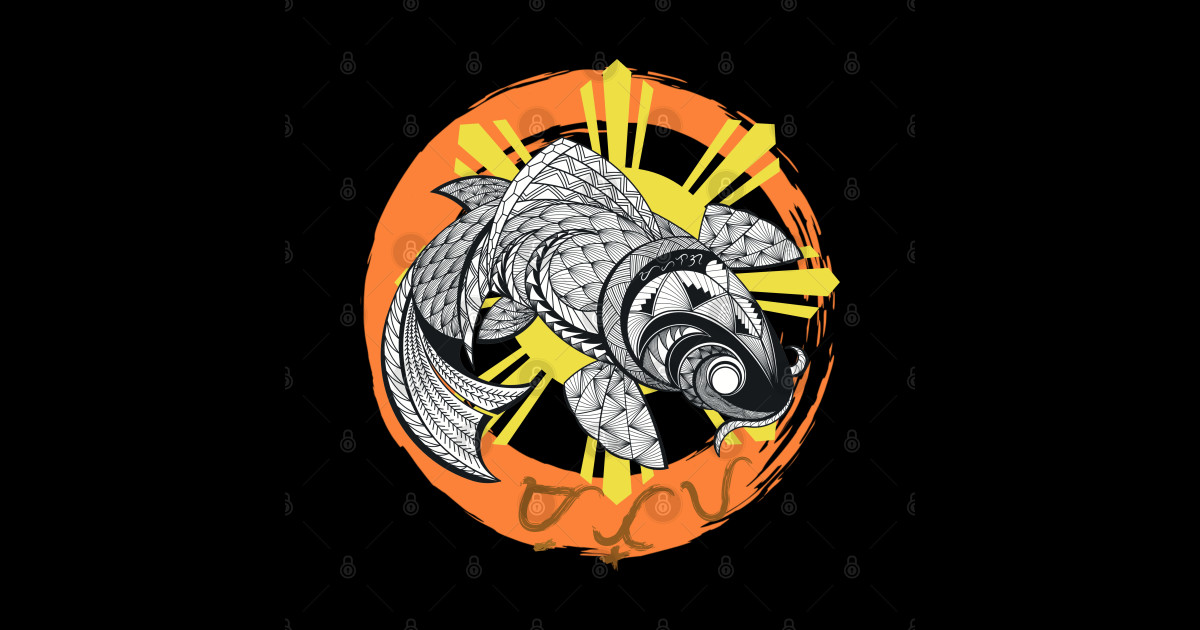Tribal line Art Koi fish / Baybayin word Mutya (Pearl / Darling ...