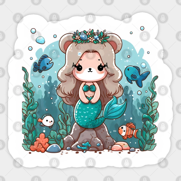 Cute mermaid bear kawaii - Mermaid Bear - Sticker | TeePublic