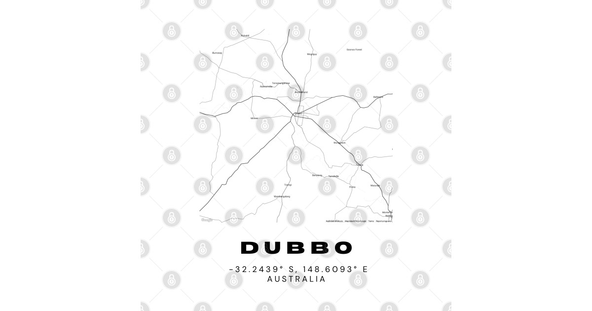 Minimalist Dubbo Map with Coordinates | Black and White Design - Dubbo ...