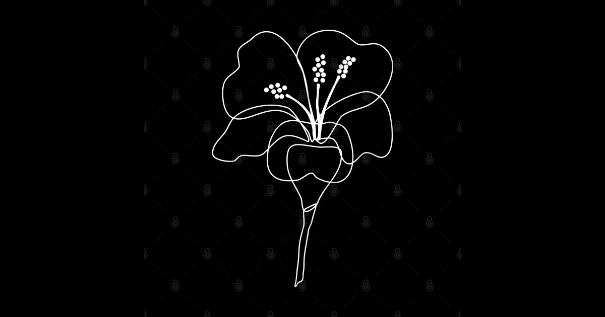 Hibiscus flower simple line art (white) - Flower Line Art - Posters and ...