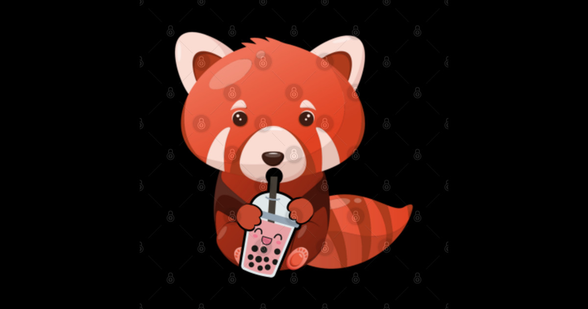 Kawaii Red Panda Drinking Boba Tea - Red Panda - Posters and Art Prints ...