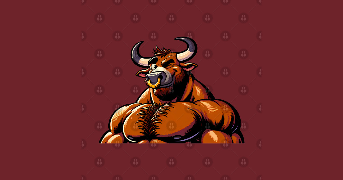 Muscular Winking Bull Anthro Furry Minotaur Design - Furry - T-Shirt ...