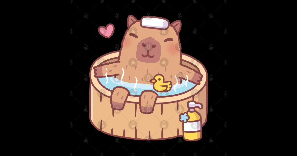 Cute Capybara and Ducky Relaxing in Hot Bath - Cute Capybara - Sticker ... Cute Capybara and Ducky Relaxing in Hot Bath - Cute Capybara - Sticker ...