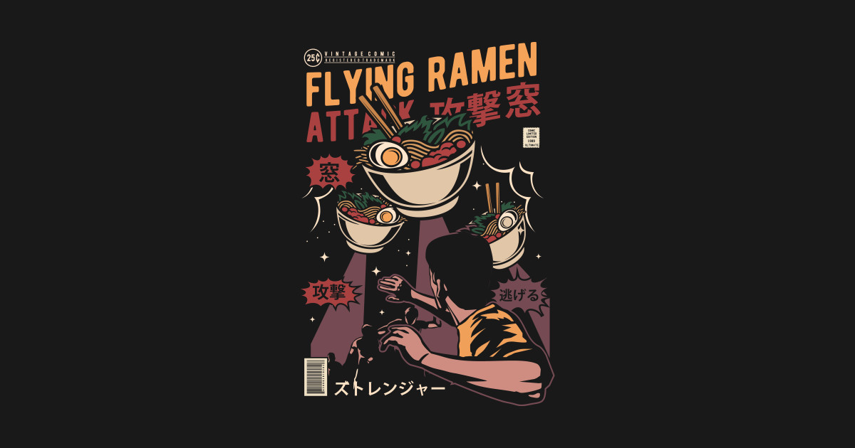 Retro Ramen Noodle Japanese Flying Ramen Attack Ramen Lover - Ramen - T ...