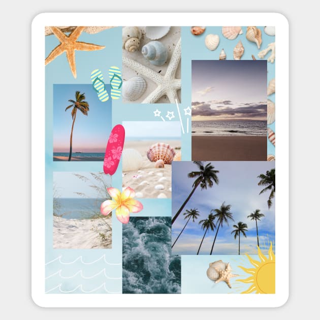 Fun Beachy Collage - Day at The Beach - Wall Collage - Sticker | TeePublic