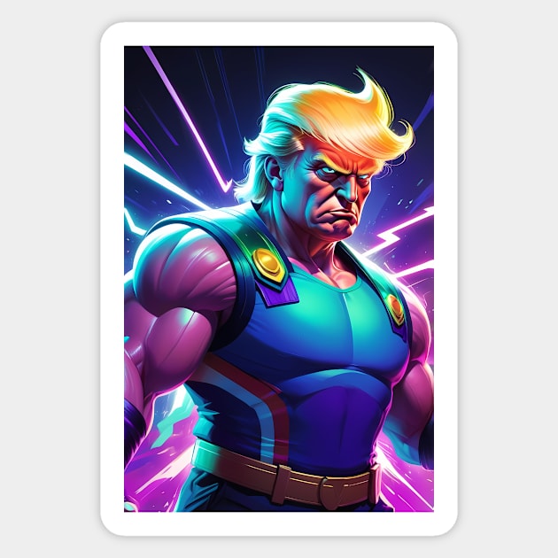 Vibrant Neon-Style Digital Illustration of Muscular Donald Trump ...