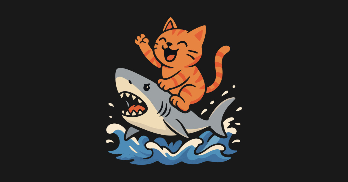 Cat Shark Rider – Adventure Animal Humor - Cat - T-Shirt | TeePublic
