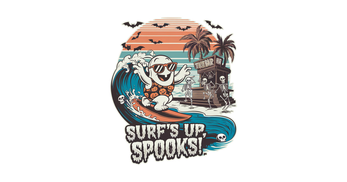 SURF'S UP SPOOKS - HALLOWEEN SURFING GHOST - Halloween - T-Shirt ...