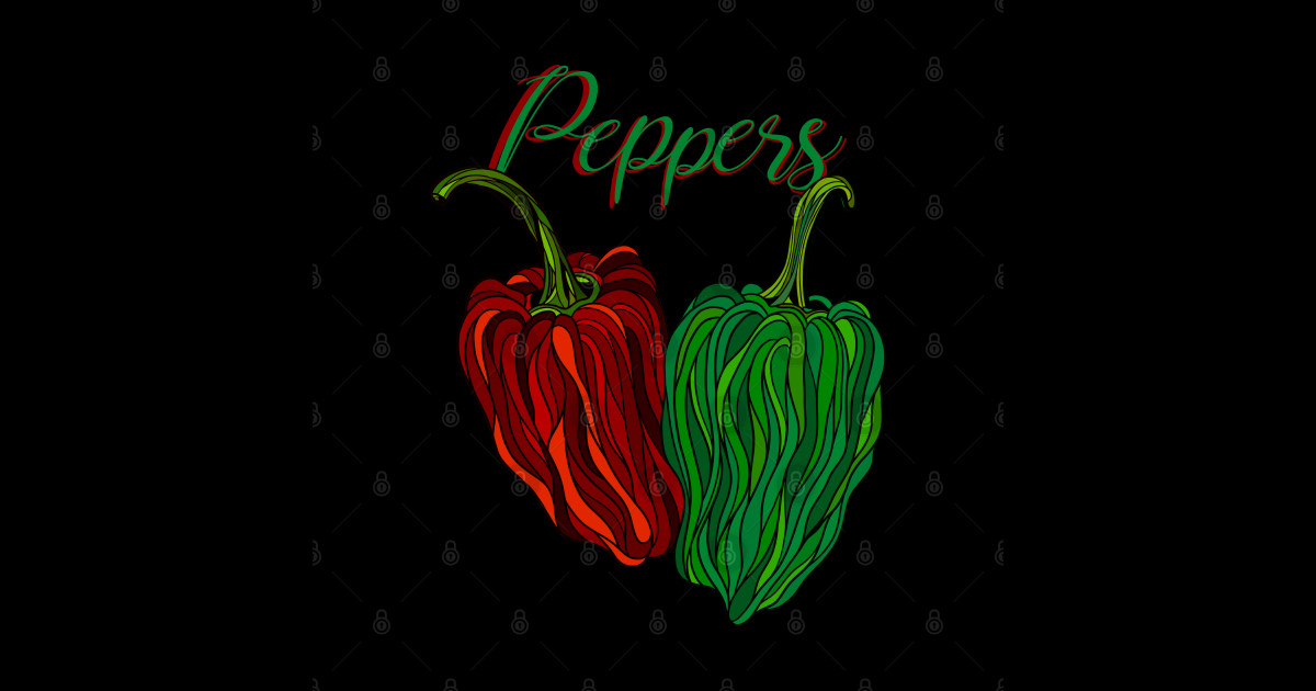 Peppers lettering, with drawn red & green peppers - Peppers - Sticker ...