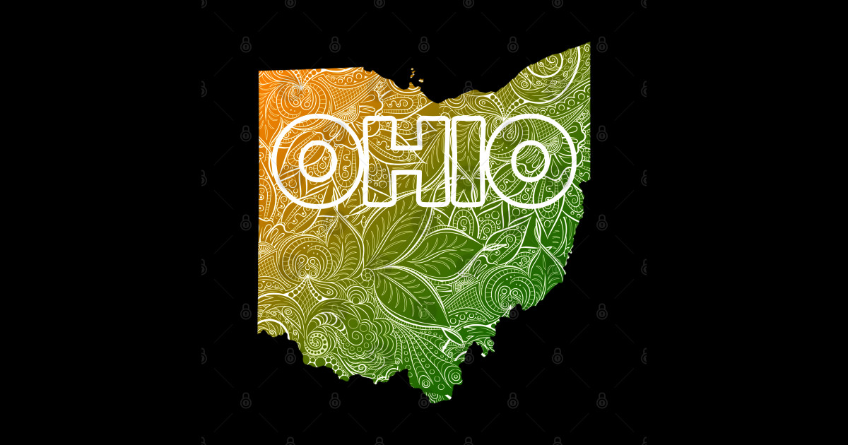 Colorful mandala art map of Ohio with text in green and orange - Ohio ...