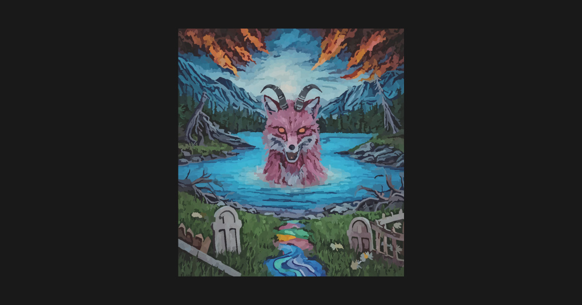 watercolor zombie fox in lake with horns - Watercolor - T-Shirt | TeePublic