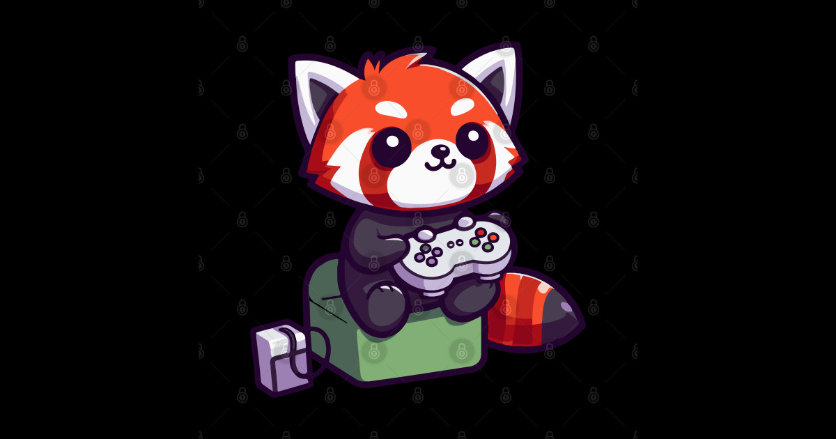 cute red panda playing video game cartoon - Cute Red Panda - Sticker ...