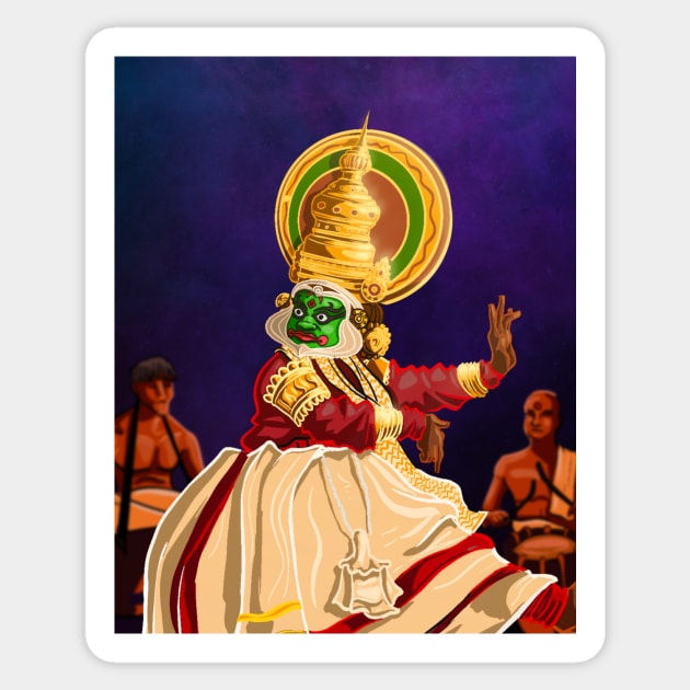 Kathakali Night - Golden Frame - Kathakali - Sticker | TeePublic