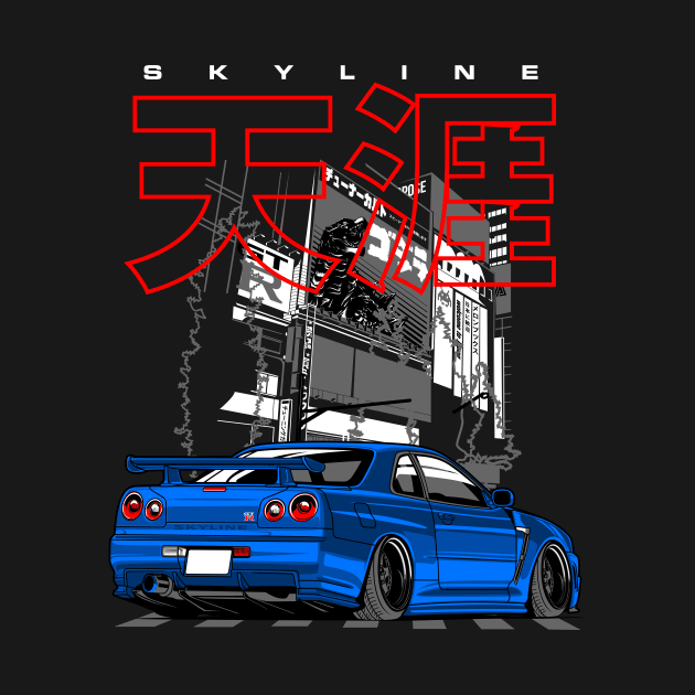 Nissan Skyline R34 GT-R Godzilla - R34 Skyline - T-Shirt | TeePublic