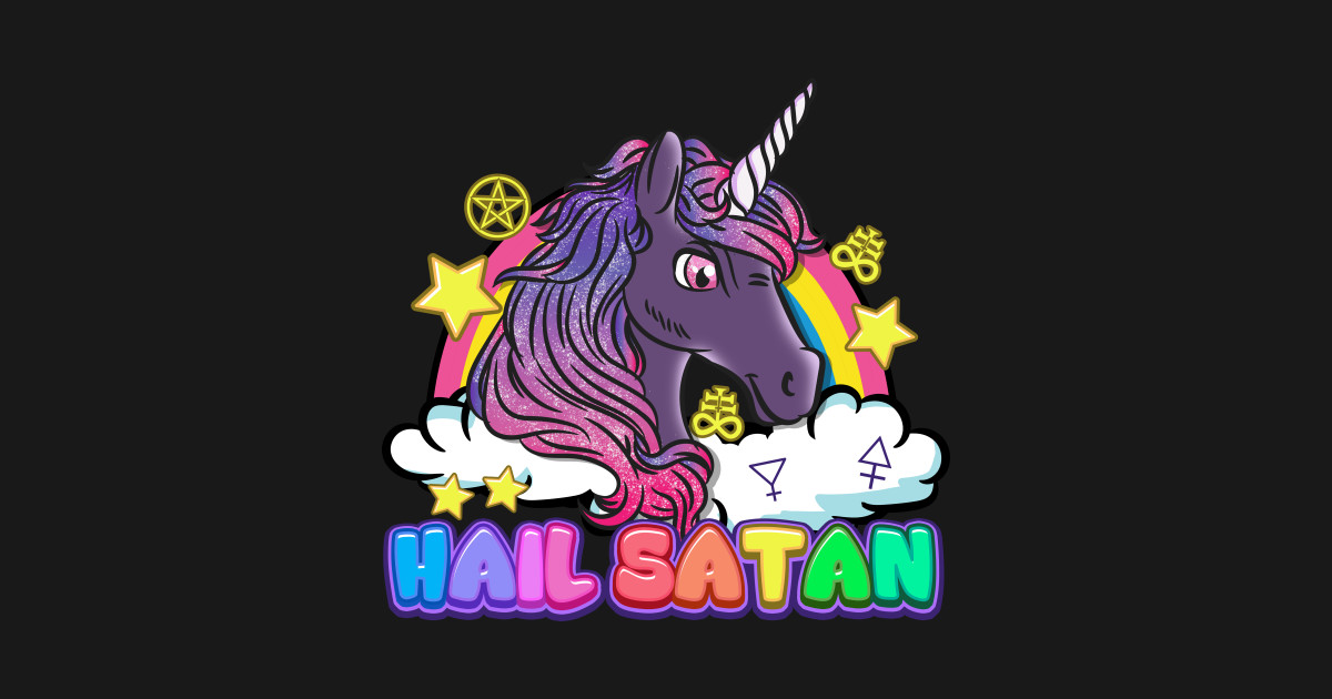 Hail Satan Unicorn I Satan Rainbow Pentagram design - Satan - Long ...