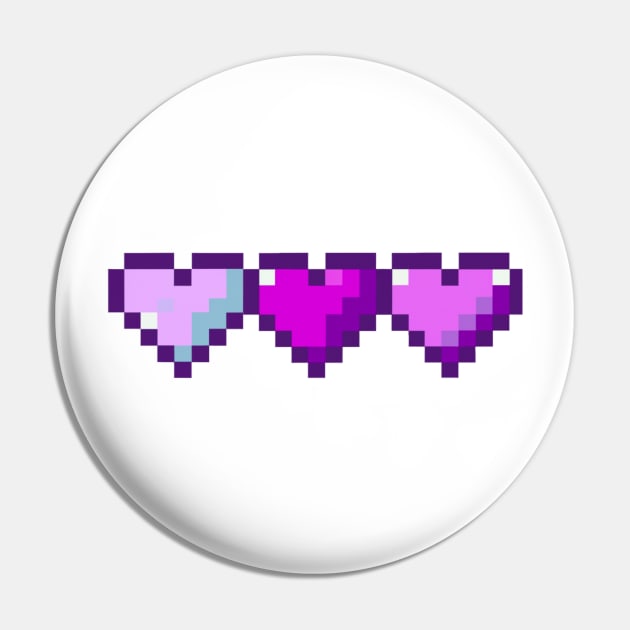 Purple Row of Hearts Pixel Art - 8 Bit - Pin | TeePublic