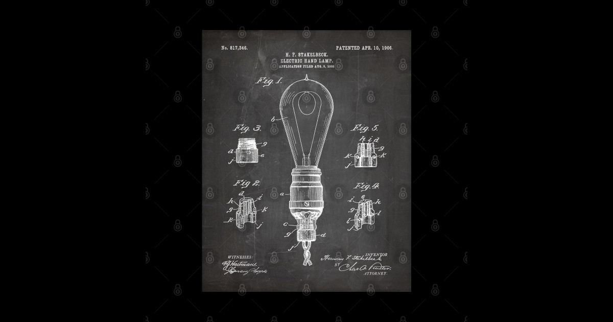 Light Bulb Patent - Industrial Design Architectural Décor Art - Black ...