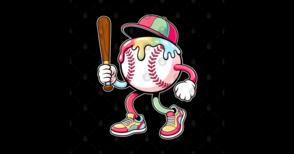 Retro Baseball Mascot Psychedelic Dripping Vintage Cartoon Player ...