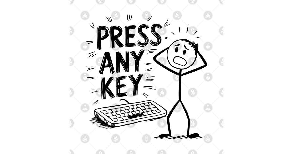 Stickman Press Any Key - Minimalist Stick Figure - T-Shirt | TeePublic