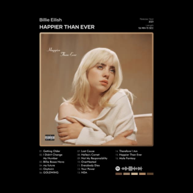 Billie Eilish - Happier Than Ever Tracklist Album - Billie Eilish - Tapestry | TeePublic