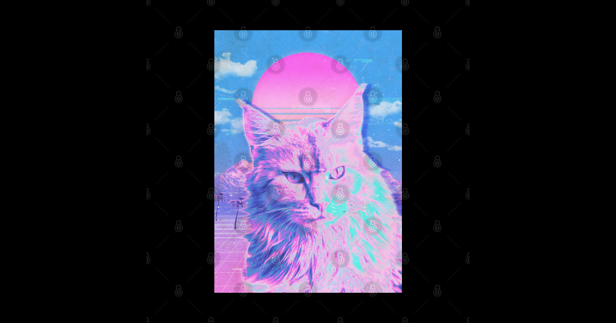 cat synthwave - Cat Lover Gifts - Sticker | TeePublic