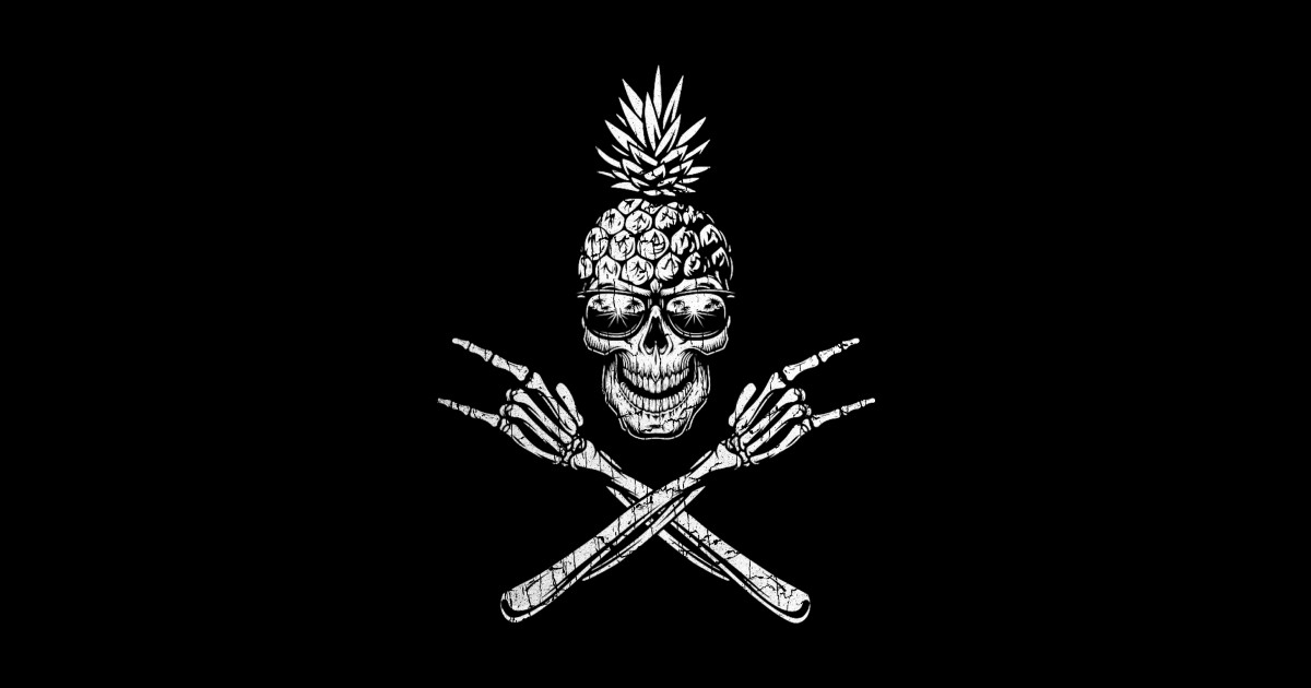 vintage Crazy Rock and Roll Skeleton Pineapple Skull, Retro Summer ...