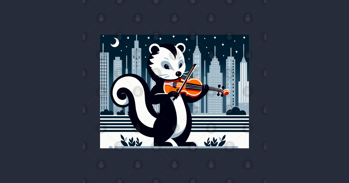 Skunk Playing a Violin at Night - Animal - T-Shirt | TeePublic