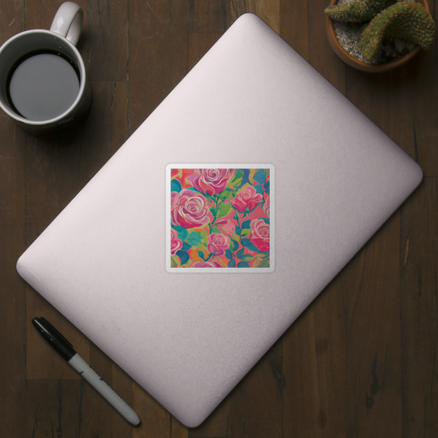 Preppy roses oil painting - Preppy Roses - Sticker | TeePublic