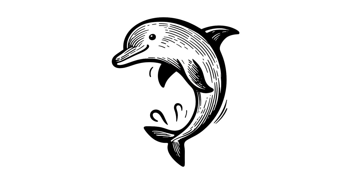 Stick Figure of a Dolphin in Black Ink - Stick Figure Dolphin - T-Shirt ...