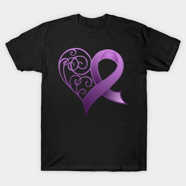 Purple Ribbon with Heart - Purple Ribbon - T-Shirt | TeePublic