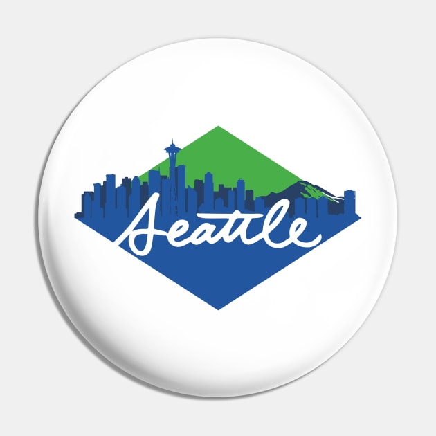Seattle Cursive Skyline - Seattle - Pin | TeePublic