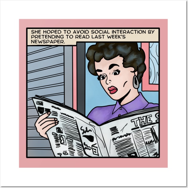 Introvert Comic Woman Reads Newspaper - Retro Comics Style - Posters ...