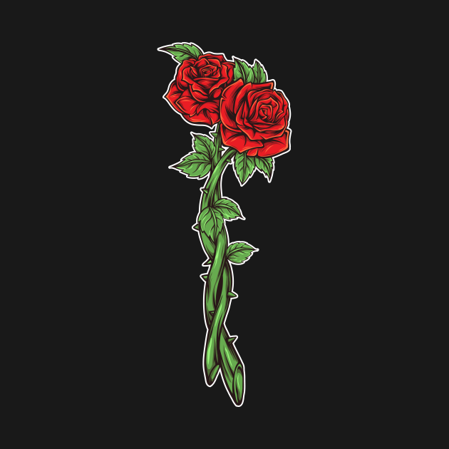 Two Red Roses Intertwined - Red Roses Flowers - T-Shirt | TeePublic