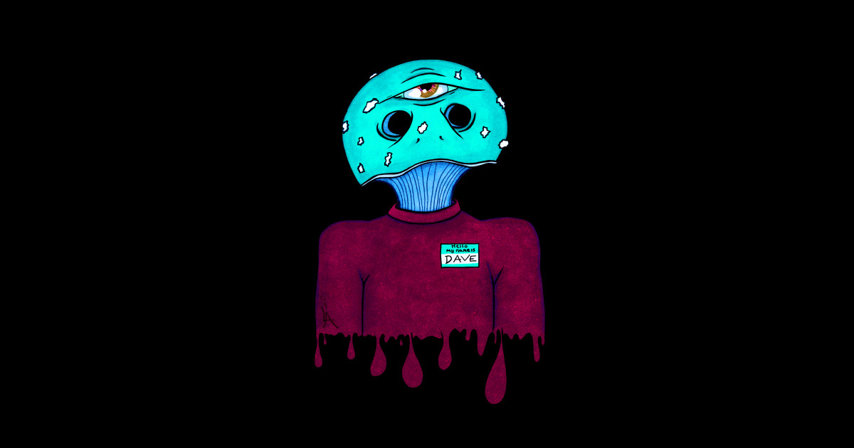 Drippy Dave is feeling blue - Mushroom Head Art - Sticker | TeePublic
