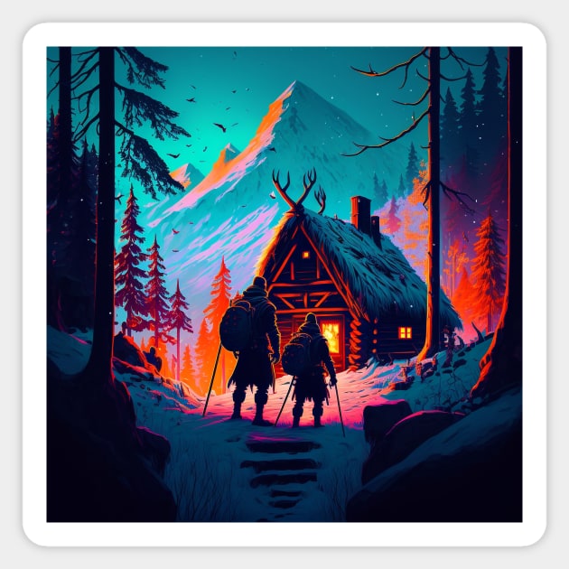 Valheim Vikings Cabin in the mountains - Video Game - Sticker | TeePublic
