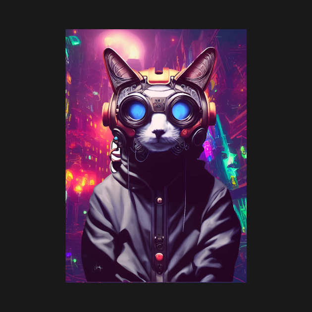 Techno Cat In Japan Neon City - Techno Cat - T-Shirt | TeePublic