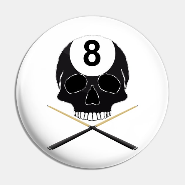 Eight Ball Skull with Crossed Cues - Eight Ball - Pin | TeePublic